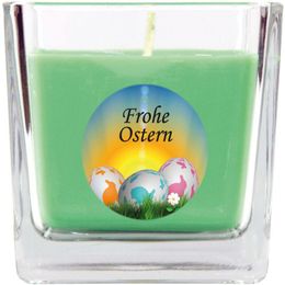 Duftkerze als Ostergeschenk ( Coconut Limes-Duft ), Design: Ostereier - Kerze als Osterdeko - 190g. Wachs mit ca. 50 Stunden Brenndauer - Grün
