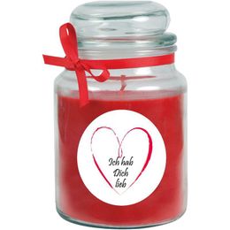 Duftkerze im Bonbonglas Herzen, Duft: Rose ( Rot ), 500g - Brenndauer bis zu 110 Stunden, Kerze aus Glas mit Duft - Rot