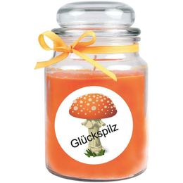 Duftkerze im Bonbonglas Viel Glück, Duft: Honigmelone ( Orange ), 500g - Brenndauer bis zu 110 Stunden, Kerze aus Glas mit Duft - Orange
