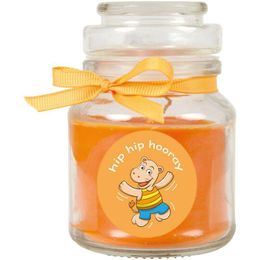 Duftkerze im Bonbonglas Comic, Duft: Honigmelone ( Orange ), 120g - Brenndauer bis zu 30 Stunden, Kerze aus Glas mit Duft - Orange