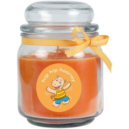 Duftkerze im Bonbonglas Comic, Duft: Honigmelone ( Orange ), 300g - Brenndauer bis zu 70 Stunden, Kerze aus Glas mit Duft - Orange