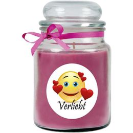 Duftkerze im Bonbonglas Herzen, Duft: Lavendel ( Lila ), 500g - Brenndauer bis zu 110 Stunden, Kerze aus Glas mit Duft - Lila