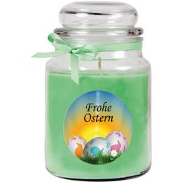 Duftkerze als Ostergeschenk ( Coconut Limes-Duft ), Design: Ostereier - Kerze als Osterdeko - 500g. Wachs mit ca. 110 Stunden Brenndauer - Grün