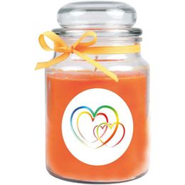 Duftkerze im Bonbonglas Herzen, Duft: Honigmelone ( Orange ), 500g - Brenndauer bis zu 110 Stunden, Kerze aus Glas mit Duft - Orange