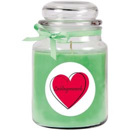 Duftkerze im Bonbonglas Herzen, Duft: Kokos ( Grün ), 500g - Brenndauer bis zu 110 Stunden, Kerze aus Glas mit Duft - Grün