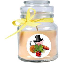 Duftkerze im Bonbonglas Viel Glück, Duft: Vanille ( Gelb ), 120g - Brenndauer bis zu 30 Stunden, Kerze aus Glas mit Duft - Gelb