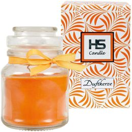 Duftkerze Honigmelone im Glas, Kerze 10cm x Ø7cm in Geschenkbox, 120gr. Wachs - Brenndauer ca. 30 Stunden, Duft Kerze BonBon Glas mit Deckel - Orange