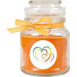Duftkerze im Bonbonglas Herzen, Duft: Honigmelone ( Orange ), 120g - Brenndauer bis zu 30 Stunden, Kerze aus Glas mit Duft - Orange