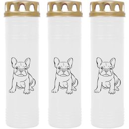 Hs Candle - Grabkerze Grablicht - 3er Pack mit Motiv ( Hund Bulldogge ) - ca 100h / 4 Tage Brenndauer je Kerze ( 25cm, ø 7cm ) - viele versch.