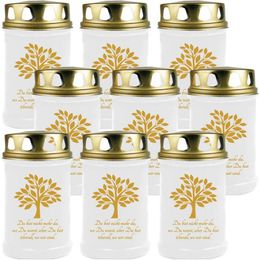 Hs Candle - Grabkerze Grablicht - 9er Pack - ( Baum Gold ) - ca 48h / 2 Tage Brenndauer je Kerze ( 14,5cm, ø 7cm ) - versch. Designs - Baum ( Gold )