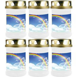 Hs Candle - Grabkerze Grablicht - 6er Pack - ( Schmetterling Blau ) - ca 48h / 2 Tage Brenndauer je Kerze ( 14,5cm, ø 7cm ) - versch. Designs