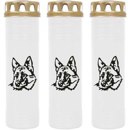 Hs Candle - Grabkerze Grablicht - 3er Pack mit Motiv ( Hund Schäferhund ) - ca 100h / 4 Tage Brenndauer je Kerze ( 25cm, ø 7cm ) - viele versch.