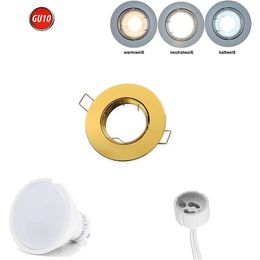 Einbaustrahler GU10 Einbaurahmen 35° Schwenkbar Ø80mm Bohrloch Aluminium inkl. GU10 5W Warmweiß 350 Lumen led Leuchtmittel Gold Rund