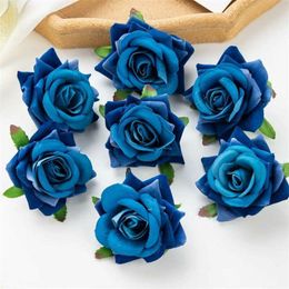 Qiedie - 10 Stück künstliche Blumen für Scrapbook-Dekoration, Hochzeit, Outdoor, Garten, Zuhause, künstliche Blumen, Flanell, Rolle, Blau, Rosa