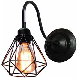 Axhup - Wandleuchte Vintage, Mini Diamant Form Wamp Lampe im Industri Design, Decor Lampe mit Käfig für Wohnzimmer Esszimmer Schwarz 1PCS