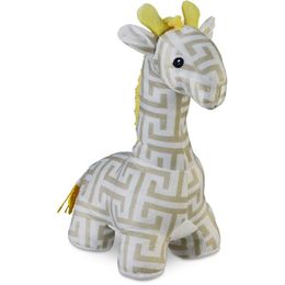 Türstopper Giraffe, Stoff & Sand, Türpuffer für Boden, innen, hbt: 35x15x25 cm, Deko Türsack Tier, weiß/beige - Relaxdays