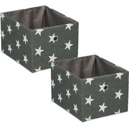 Aufbewahrungsbox, 2er Set, Stoffbox rechteckig, HxBxT: 16x20x25 cm, Sterne-Motiv, Ordnungsbox offen, grau/weiß - Relaxdays