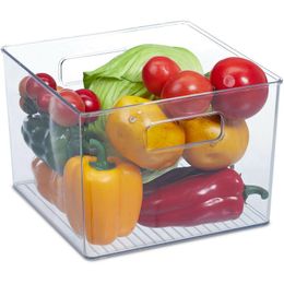 Kühlschrank Organizer, Aufbewahrung von Lebensmitteln, hbt: 15,5x21x21 cm, Küchenbox mit Griffen, transparent - Relaxdays