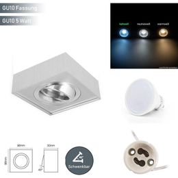 Led Line - Deckenleuchte cubo midi Aufbaustrahler Lampe Unterputz Leuchte Strahler Schwenkbar 45° Eckig Silber aus Aluminium mit Fassung GU10 5W