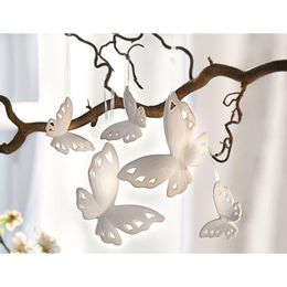 5 Dekohänger Schmetterling aus Porzellan, weiß, Fensterdeko zum Aufhängen, Frühlingsdeko hängend