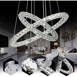 48W Moderne Kristall led Design, Kreative Kronleuchter Hängelampe für Schlafzimmer Wohnzimmer Esszimmer (2 Ring , Kaltweiß, 48W) - Aufun