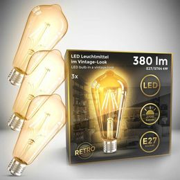 B.K.LICHT 3x LED Leuchtmittel Filament Vintage Industrie Lampe E27 Retro Glühbirne ST64 4W - 30
