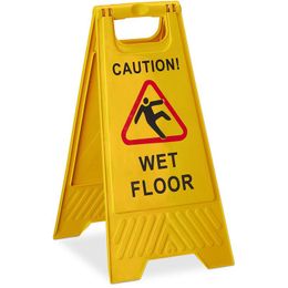 Achtung Rutschgefahr Aufsteller, Englisch, Warnschild Caution Wet Floor, 2-seitig beschriftet, klappbar, gelb - Relaxdays