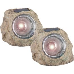 ranex 2er-Set LED Solarleuchten Stein aus Polyresin mit 3 LEDs, IP44