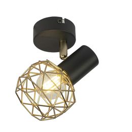 Qazqa - Design Spot schwarz mit Gold verstellbar - Mesh - Gold/Messing