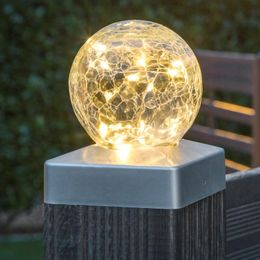 Spetebo Led Solar Zaun Kugel aus Crackle Glas - Zaunpfeiler Beleuchtung Garten Deko Lampen Solarlampe Solarleuchte gebrochenes Glas