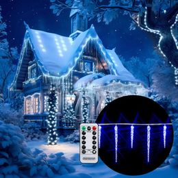 Monzana 40-80 led Eiszapfenlichterkette Fernbedienung 8 Leuchtmodi Timer IP44 Innen Außen Weihnachten Lichterkette Eiszapfen 11,5x5m 40 Eiszapfen blau