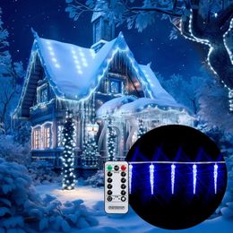 Monzana 40-80 led Eiszapfenlichterkette Fernbedienung 8 Leuchtmodi Timer IP44 Innen Außen Weihnachten Lichterkette Eiszapfen 11,5x5m 80 Eiszapfen blau