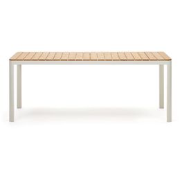 Kave Home - Bona Tisch 100% outdoor massives Teakholz und Aluminium in Weiß 200 x 100 cm