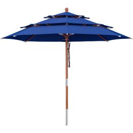 Sonnenschirm 3m rund 3-lagig Navy Dunkelblau UV-Schutz - Navy Blau - anndora