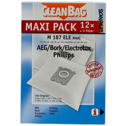 Cleanbag - 12 Staubsaugerbeutel M187ELE für Electrolux E200 / aeg / Philips SBag FC8022 MaxiPack