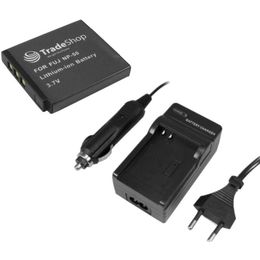 TRADESHOP 2in1 Set: Trade-shop Kamera Li-Ion Akku + Akku Ladegerät mit kfz Adapter für Pentax q Q7 Q10 Q-S1 Optio VS20, Medion Life P44034 (MD86934)