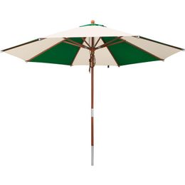 anndora Sonnenschirm 3,5m rund mit Holz Natural Dunkelgrün Winddach UV-Schutz - gestreift - Mittelstammschirm - Natural Grün gestreift