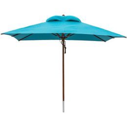 Sonnenschirm mit Holz Gartenschirm 3x3m eckig Himmelblau Hellblau Winddach UV-Schutz - Himmelblau - anndora