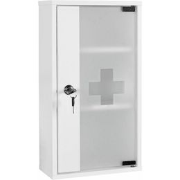 FineBuy - Medizinschrank lund Holz Weiß 26 x 48 x 12 cm abschließbar mit 3 Fächern, Medikamentenschrank mit Glas-Tür, Erste Hilfe Arznei-Schrank mit
