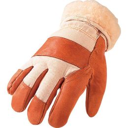 Asatex Handschuhe Gr.10 1/2 m.Teddyfutter Möbelleder m.gr.Stulpe aus Canvas