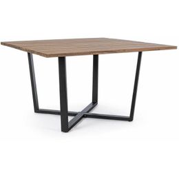 Bizzotto Moderner quadratischer Tisch Helsinki aus schwarz lackiertem Stahl und Holzlatten 130 cm