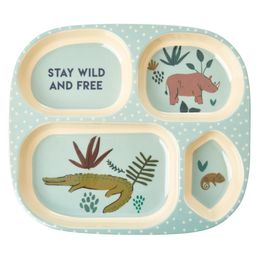 Rice Melamin Kinder Plate Jungle Animals, hellblau