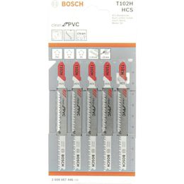 Bosch Professional T 102 H | 5 x Stichsägeblatt für saubere gerade Schnitte in Kunststoff (Clean for PVC, T-Schaft)