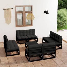 Bonnevie - 9-tlg. Sitzgruppe Gartenmöbel Set - Garten-Lounge-Set mit Kissen Massivholz Kiefer BV597373