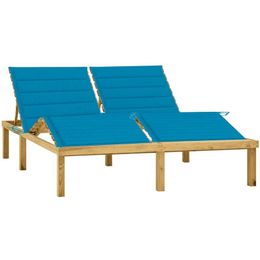 Doppel-Sonnenliege Gartenliege Liegestuhl - mit Blauen Auflagen Kiefer Imprägniert BV302844 - BonneVie
