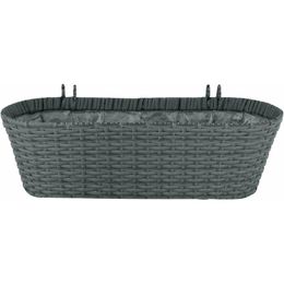 KYNAST EXKLUSIV KYNAST 2in1 Pflanzkasten mit Halterung oval in Rattanoptik Grau 50 x 19 cm - Grau