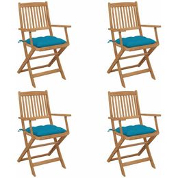 MAISONCHIC 4er Set Gartenstühle Gartensessel Klappbare Stühle für Garten Terrasse Balkon mit Kissen Massivholz Akazie DE48006