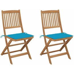 MAISONCHIC - 2er Set Gartenstühle Gartensessel Klappbare Stühle für Garten Terrasse Balkon mit Kissen Massivholz Akazie DE14089 - Blau