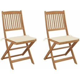 MAISONCHIC - 2er Set Gartenstühle Gartensessel Klappbare Stühle für Garten Terrasse Balkon mit Kissen Massivholz Akazie DE12823 - Creme