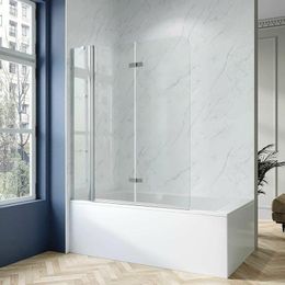 Aqualavos - Badewannenaufsatz Duschwand für Badewanne Glas 130 x 140 cm Duschabtrennung mit Duschablagen Badewannenfaltwand 5mm